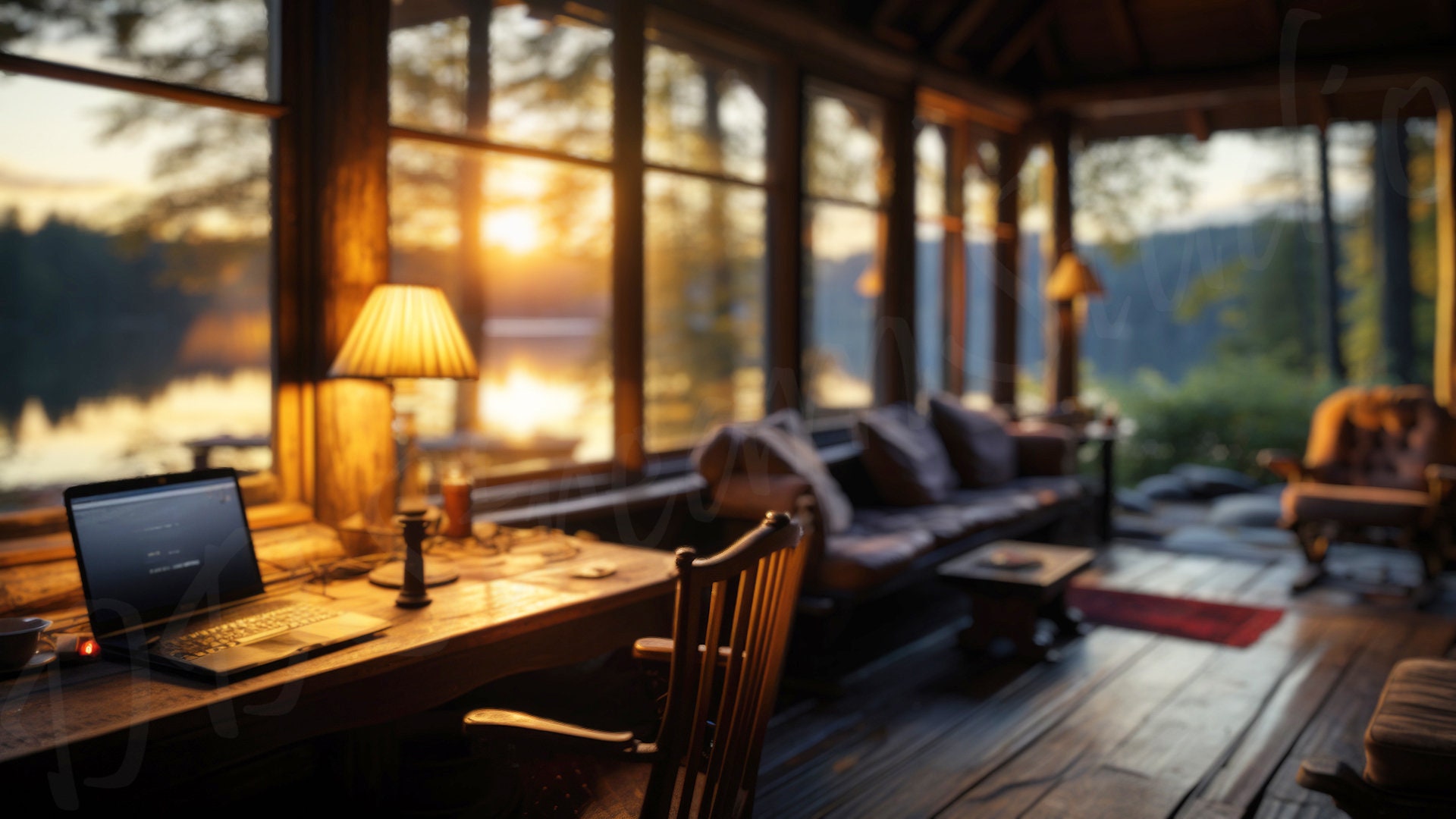 Cabin Lake Windows Zoom Backdrop, Virtual Meetings & Office ...