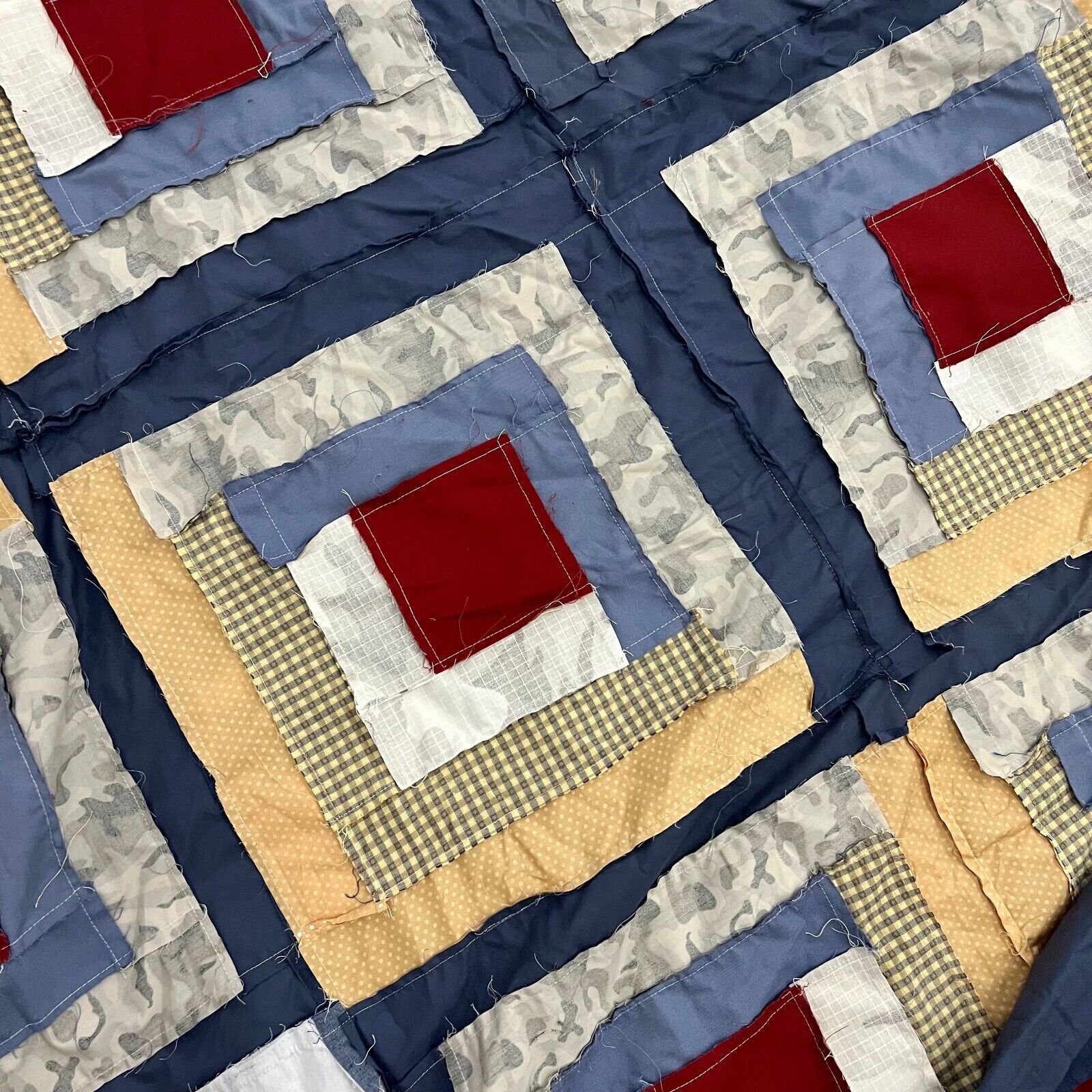 Handmade Log Cabin Star Patchwork Queen Size Quilt Top/topper Sewing ...