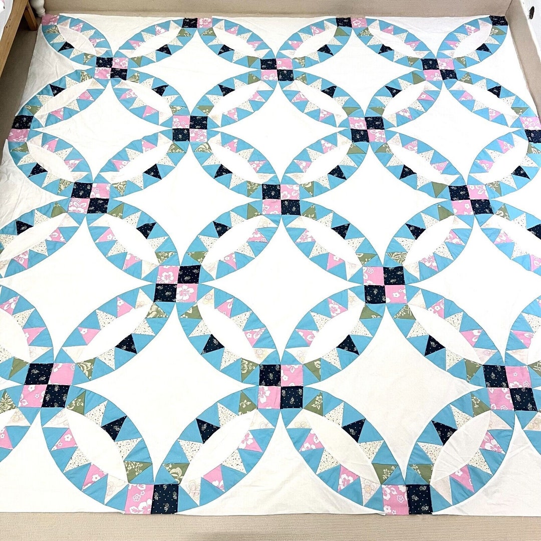 Handmade Double Wedding Ring Patchwork Queen Size Quilt Top/topper - Etsy