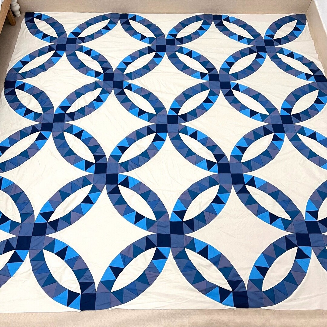 Handmade Blue Double Wedding Ring Handmade Sewing Patchwork Quilt Top ...