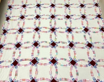 Handmade Blue Double Wedding Ring Handmade Sewing Patchwork Quilt Top ...