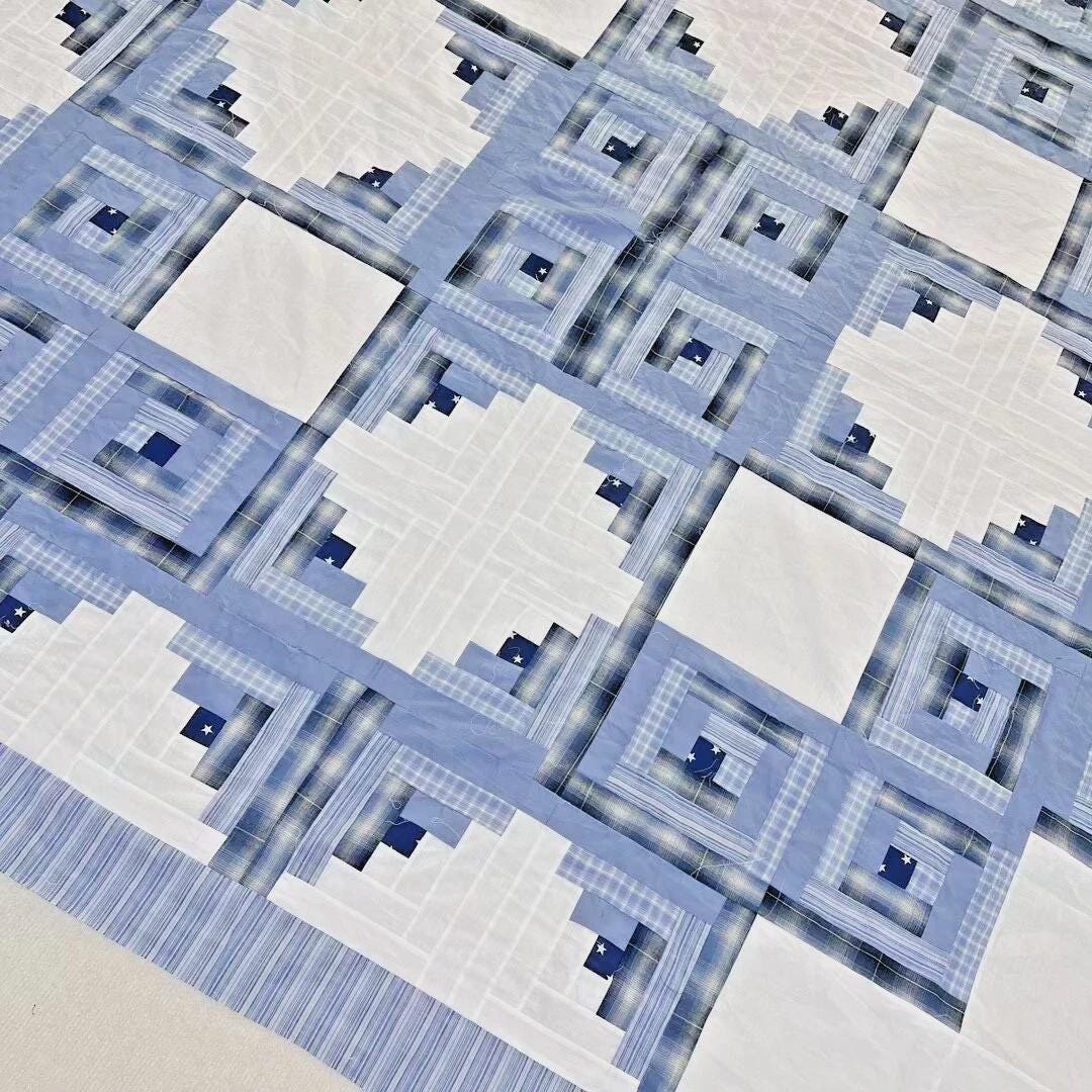 Handmade Courthouse Steps Log Cabin Cotton Patchwork Quilt Top/topper ...