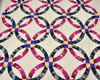 Handmade Blue Double Wedding Ring Handmade Sewing Patchwork Quilt Top ...