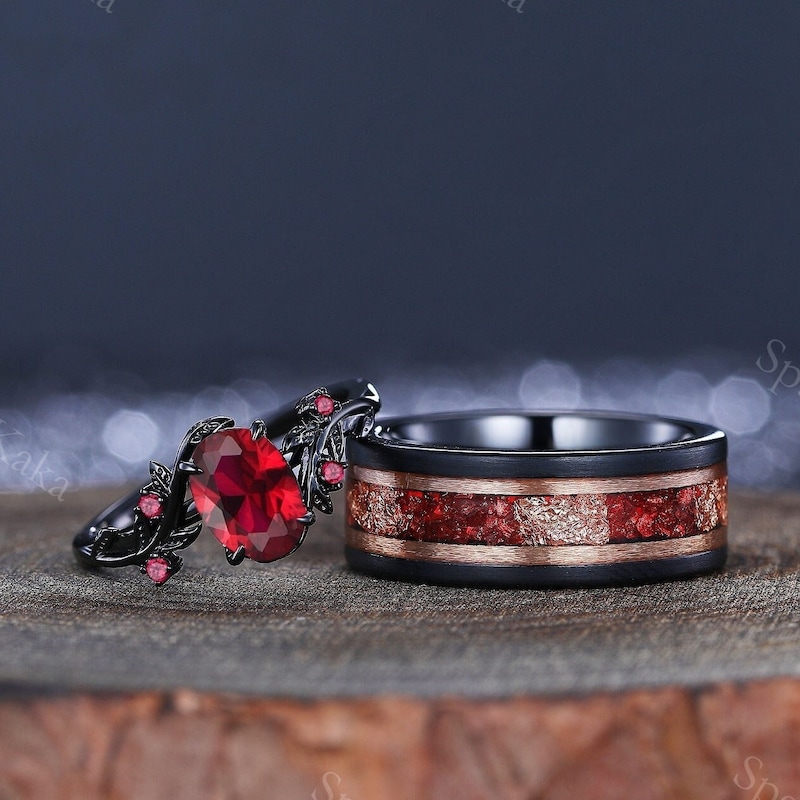 Couple Black and Red Rings - Etsy