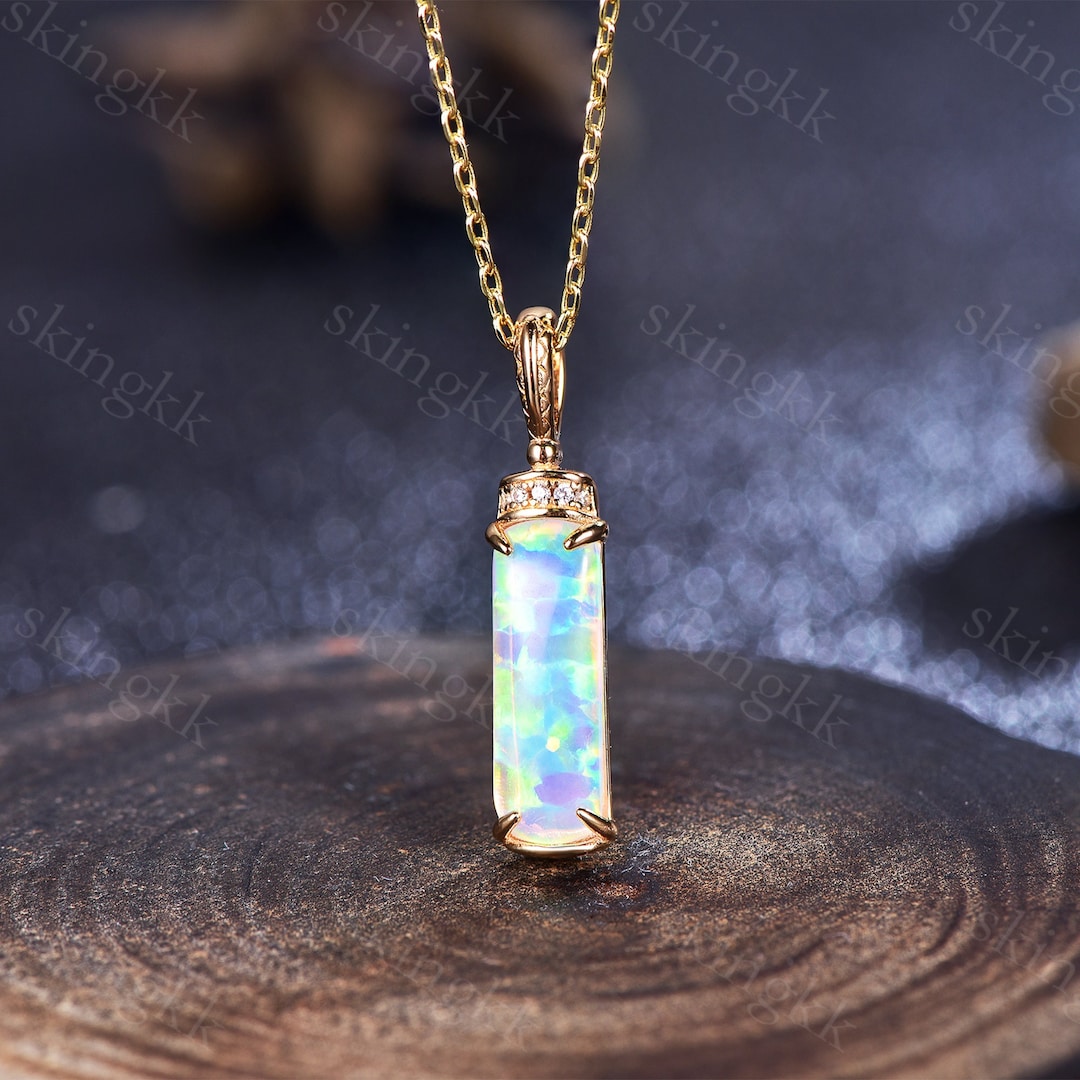 Baguette Opal Necklace, Synthetic Opal, Gold Jewelry - Etsy