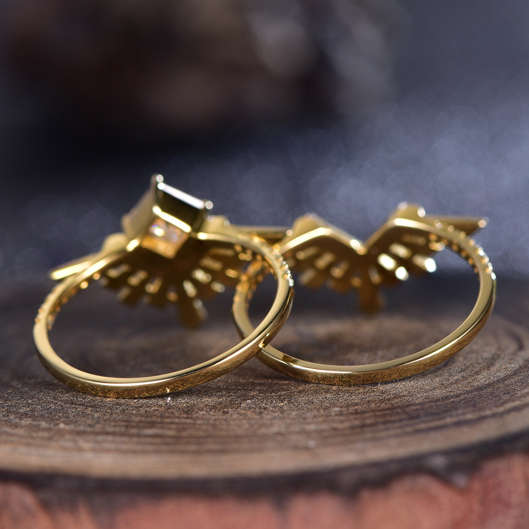 Princess Ring Set Moissanite Engagement Ring Set Gold Ring - Etsy