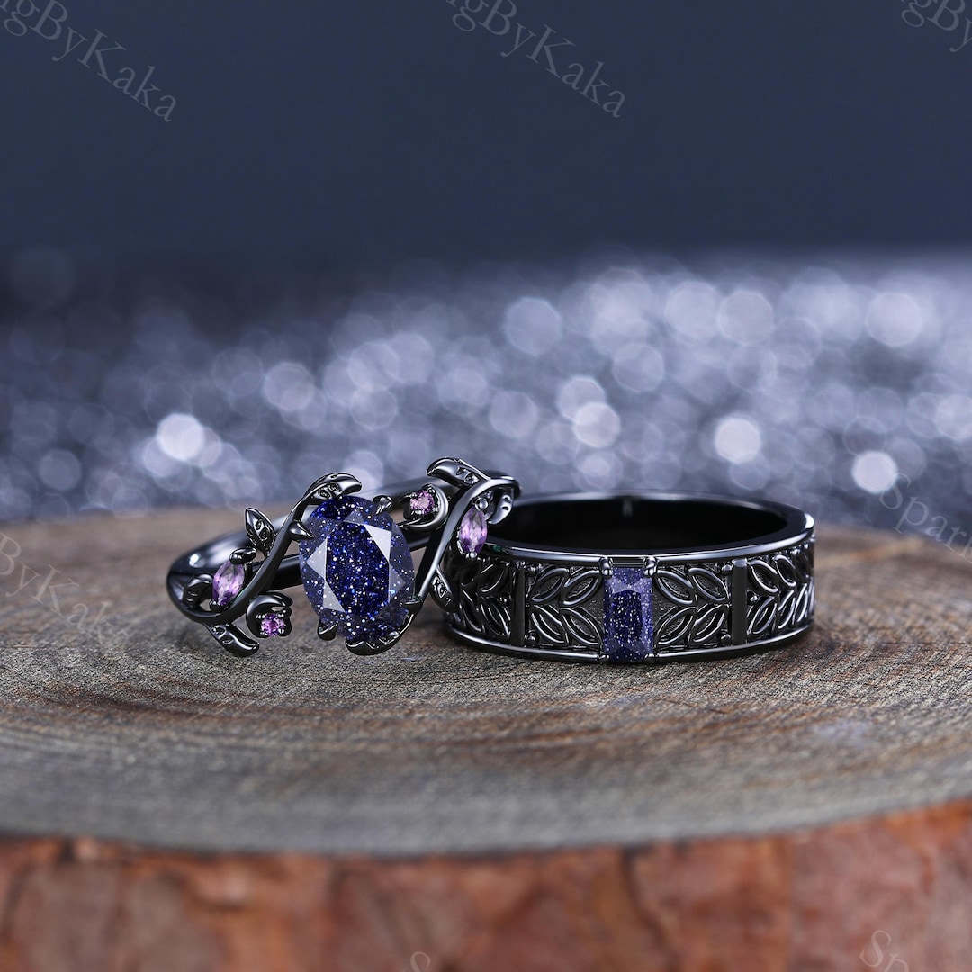 Blue Sandstone Sterling Silver Matching Couple Rings, Handmade Wedding ...