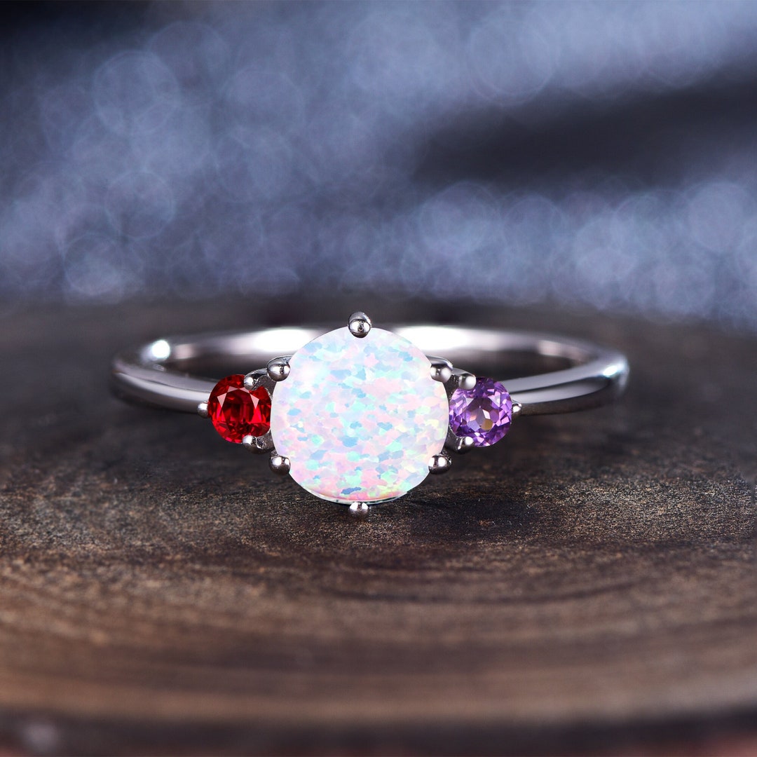 Dainty Opal Ring,opal Stacking Ring,ruby Ring,amethyst Ring,white Opal ...