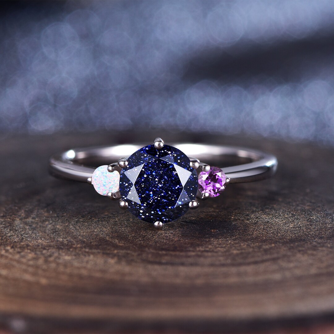 Vintage Blue Sandstone Engagement Ring, Opal Amethyst Sterling Silver ...