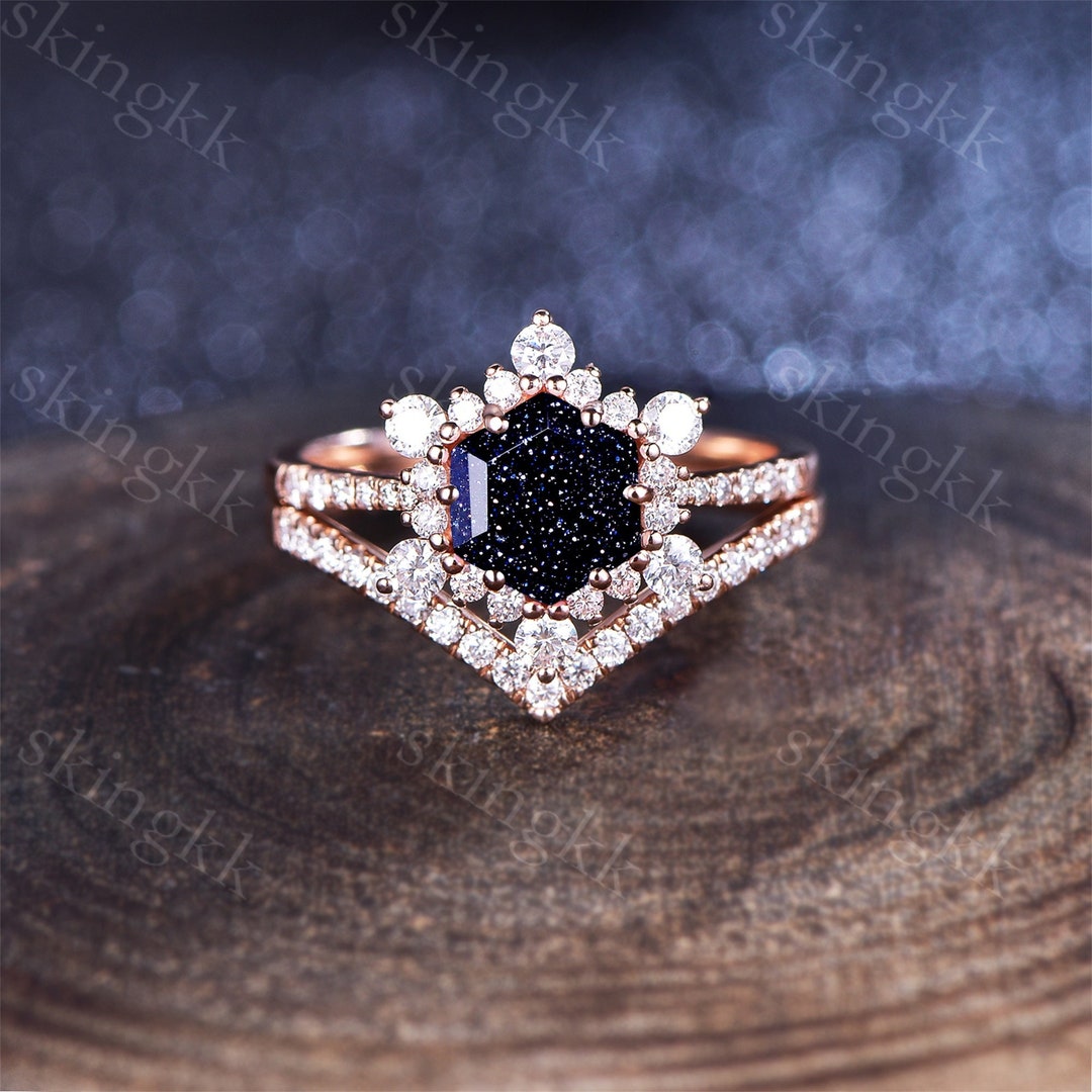 Nebula Couple's Ring Set, 2pc Wedding Band Set, Customize ...