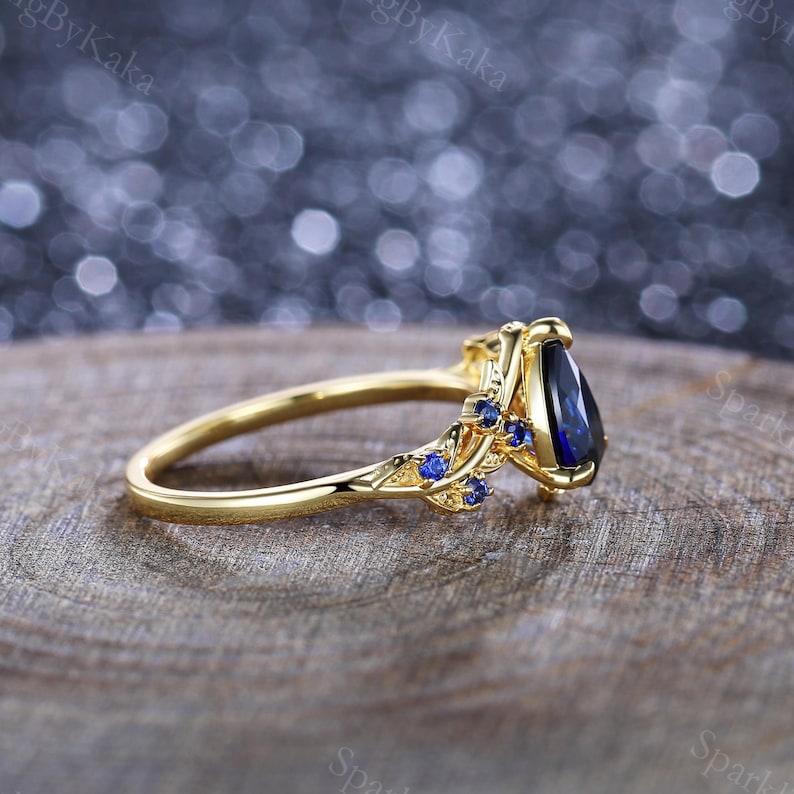 Ruby Engagement Ring Set, Yellow Gold Leaf Wedding Bands - Etsy UK