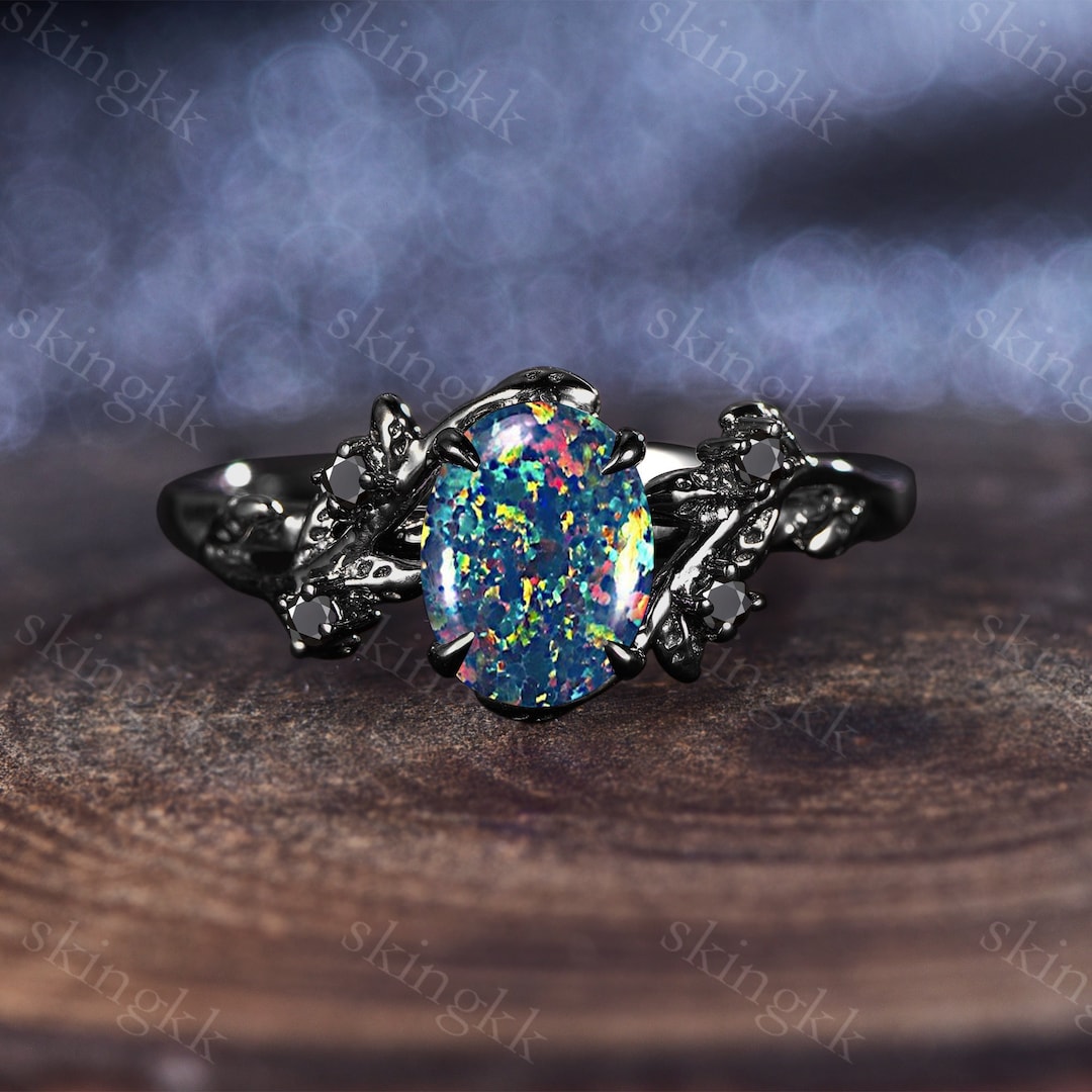 Handmade Black Opal Ring – Oval Fire Opal, October Birthstone - Etsy