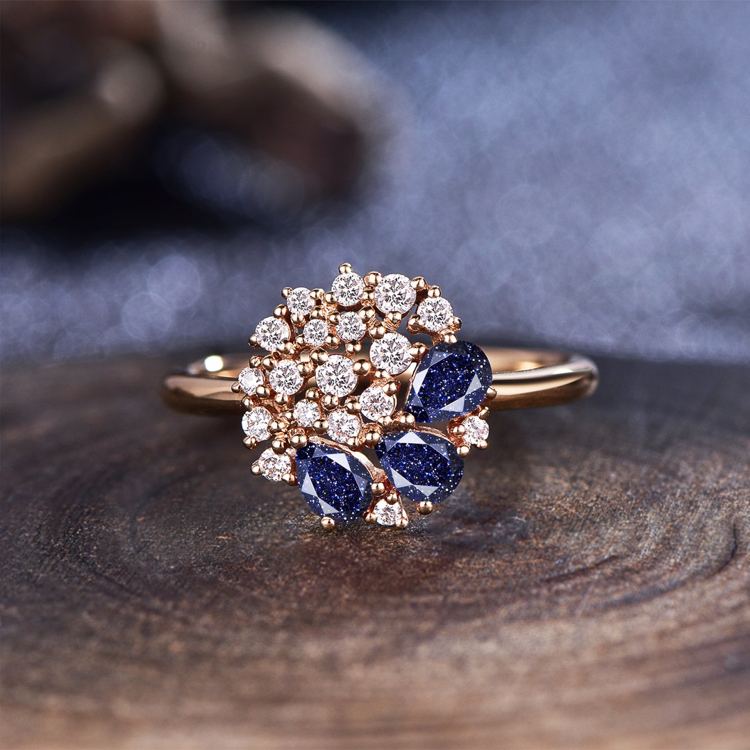 Galaxy Sandstone Ring- Blue Sandstone Engagement Ring - Nebula Ring ...