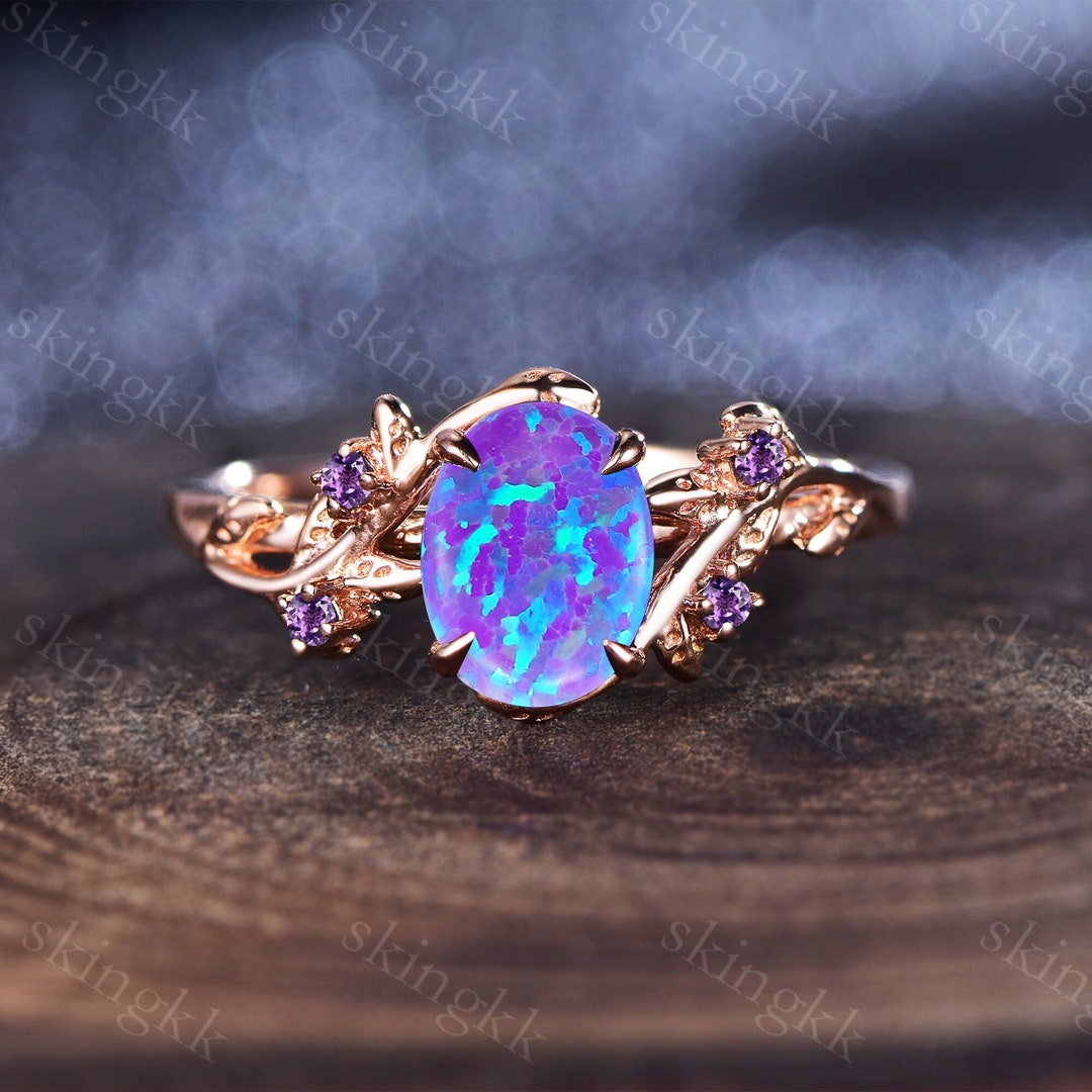 Special Lavender Opal Ring Star Moon Ring Oval Purple Opal Ring Birthstone Ring14k Rose Gold ...