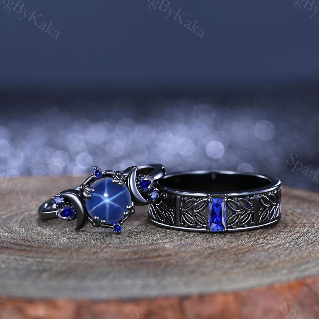 Star Sapphire Matching Couple Rings Sapphire Engagement Ring Set ...