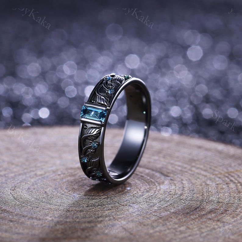 Vintage Square London Blue Topaz Engagement Ring Mens Promise Ring ...