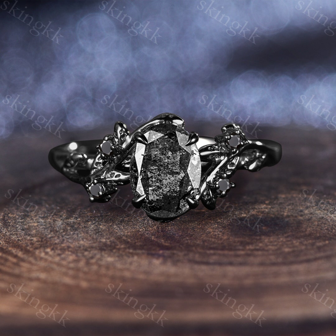 Vintage Pepper Diamond Ring,24k Black Gold Vermeil, Engagement Ring ...