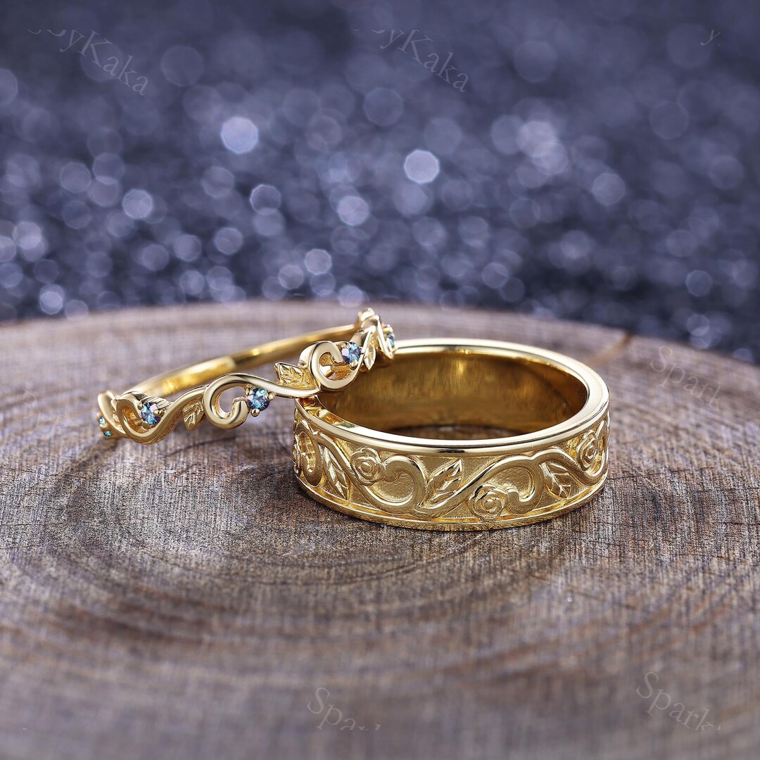 Alexandrite Couple Rings His&hers Matching Wedding Band Rings for Men ...