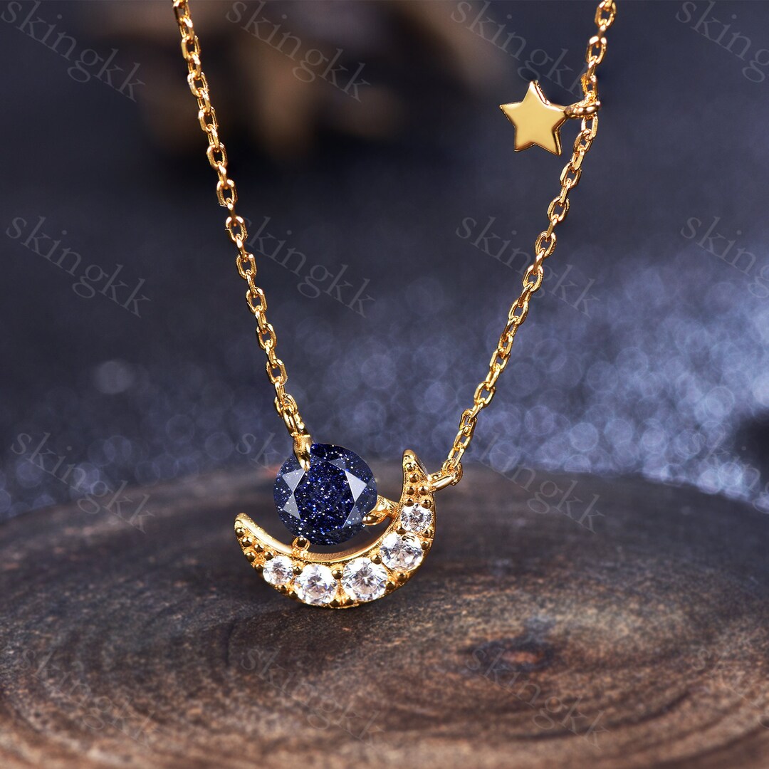 Cloud Blue Sandstone Necklace, Moon Design Necklace, Blue Sandstone ...