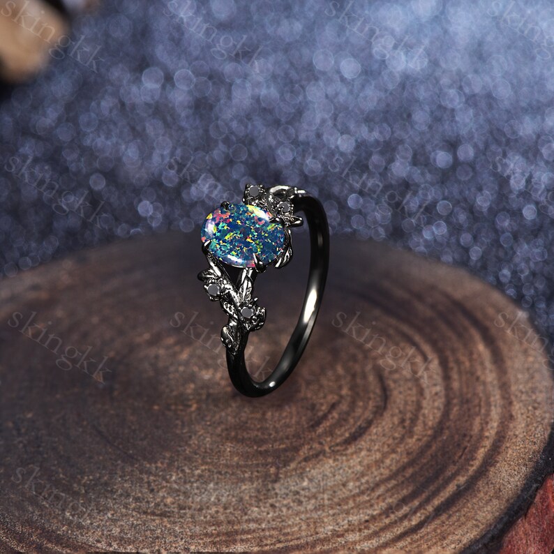 Handmade Black Opal Ring – Oval Fire Opal, October Birthstone - Etsy