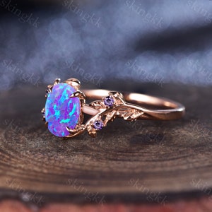 Special Lavender Opal Ring Star Moon Ring Oval Purple Opal Ring Birthstone Ring14k Rose Gold ...