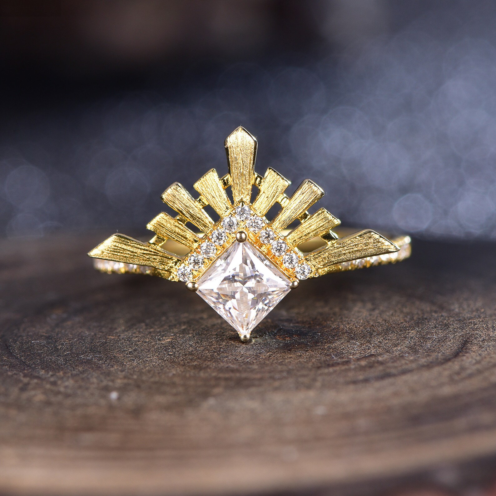 Princess Ring Set Moissanite Engagement Ring Set Gold Ring - Etsy