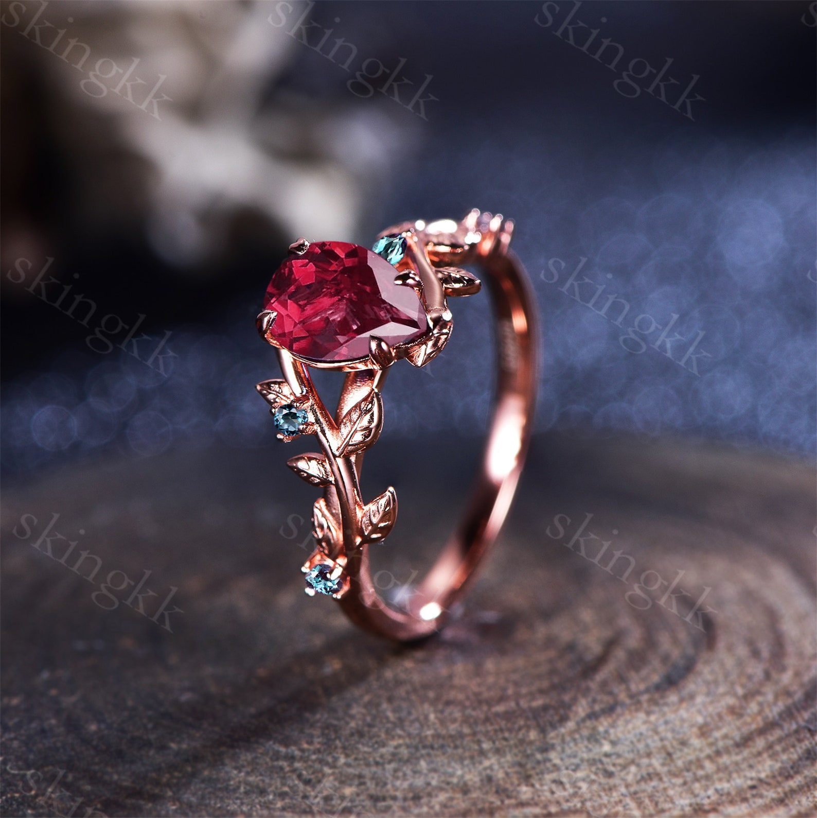 Twig Vine Ruby Engagement Ring, Floral Sapphire Topaz Ring - Etsy