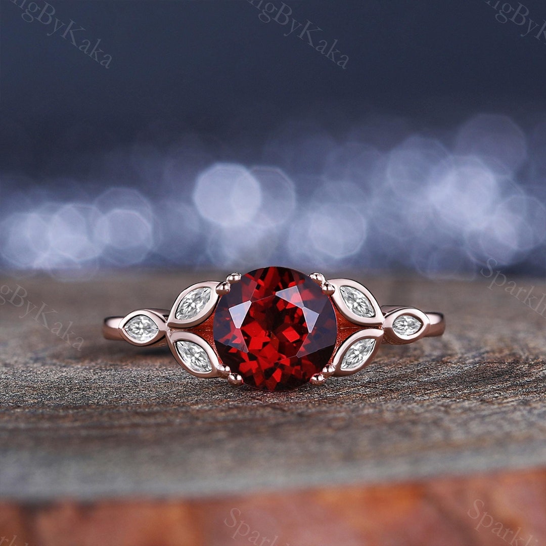 Vintage Garnet Engagement Ring Garnet Wedding Band Stone Unique Bridal ...