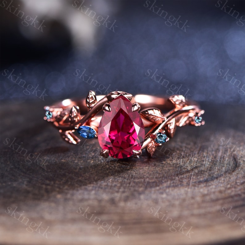 Twig Vine Ruby Engagement Ring, Floral Sapphire Topaz Ring - Etsy
