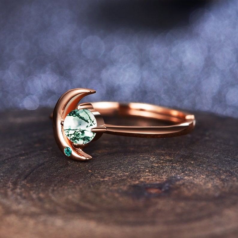 Moon Moss Agate Ring, Vintage Style, Sterling Silver Engagement Ring - Etsy