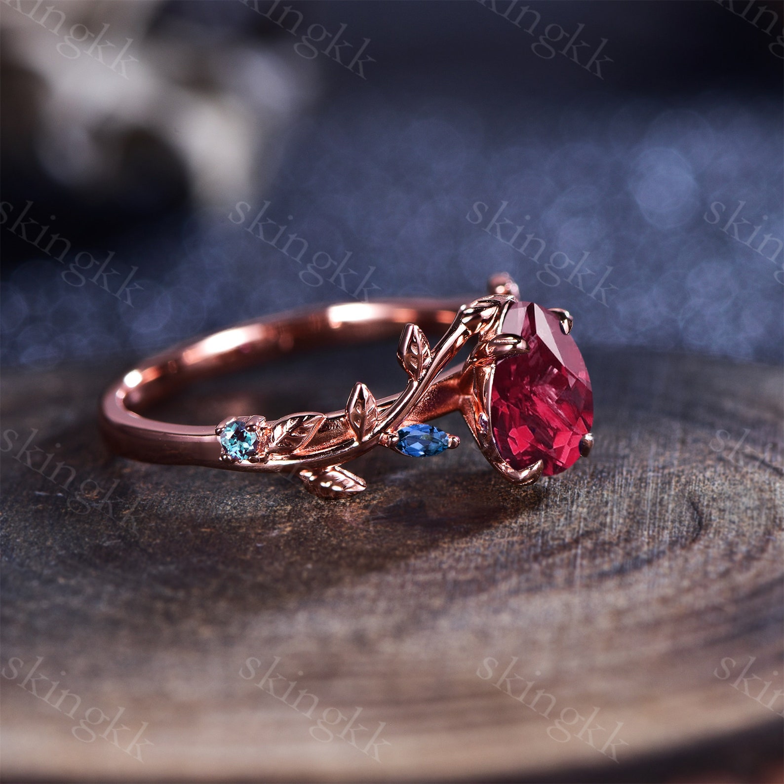 Twig Vine Ruby Engagement Ring, Floral Sapphire Topaz Ring - Etsy