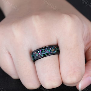 Black Gold Black Opal Couple Ring Set Men and Women Wedding Ring Set ...