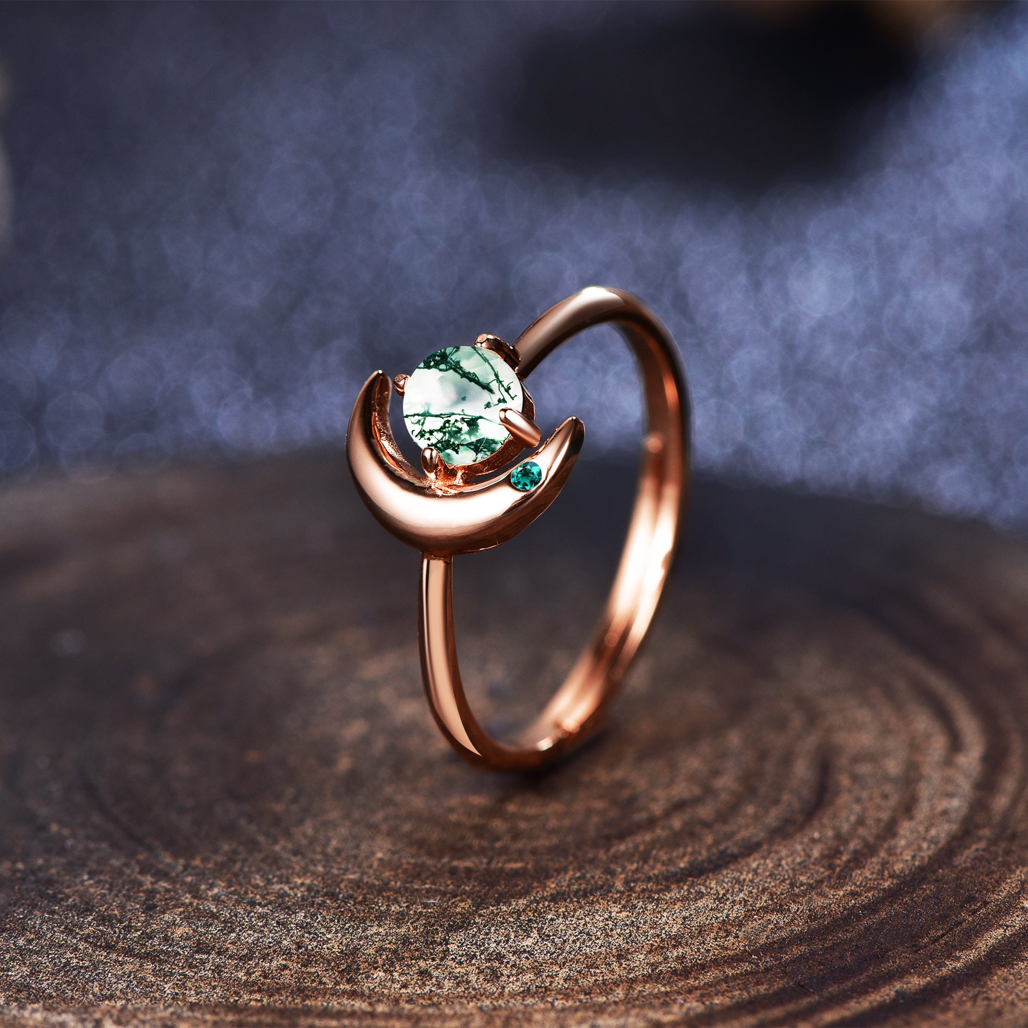 Moon Moss Agate Ring, Vintage Style, Sterling Silver Engagement Ring - Etsy