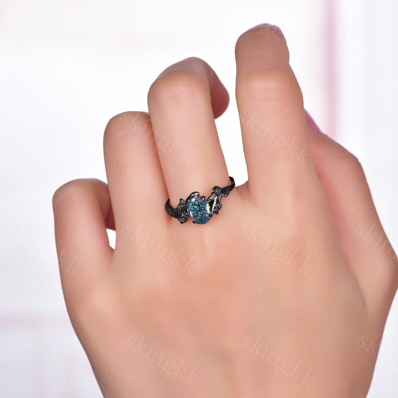 Handmade Black Opal Ring – Oval Fire Opal, October Birthstone - Etsy