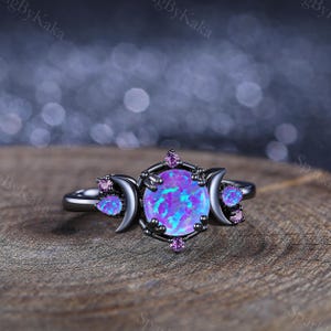 Lavender Purple Opal Matching Couple Ring Star Moon Ring Purple Opal Ring His and Hers Wedding ...