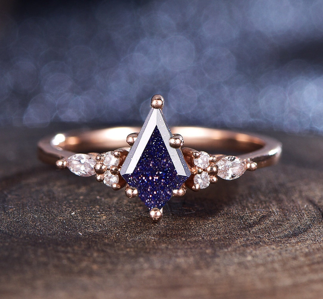 Nature Inspired Natural Blue Sandstone Ring ,blue Sandstone Engagement ...