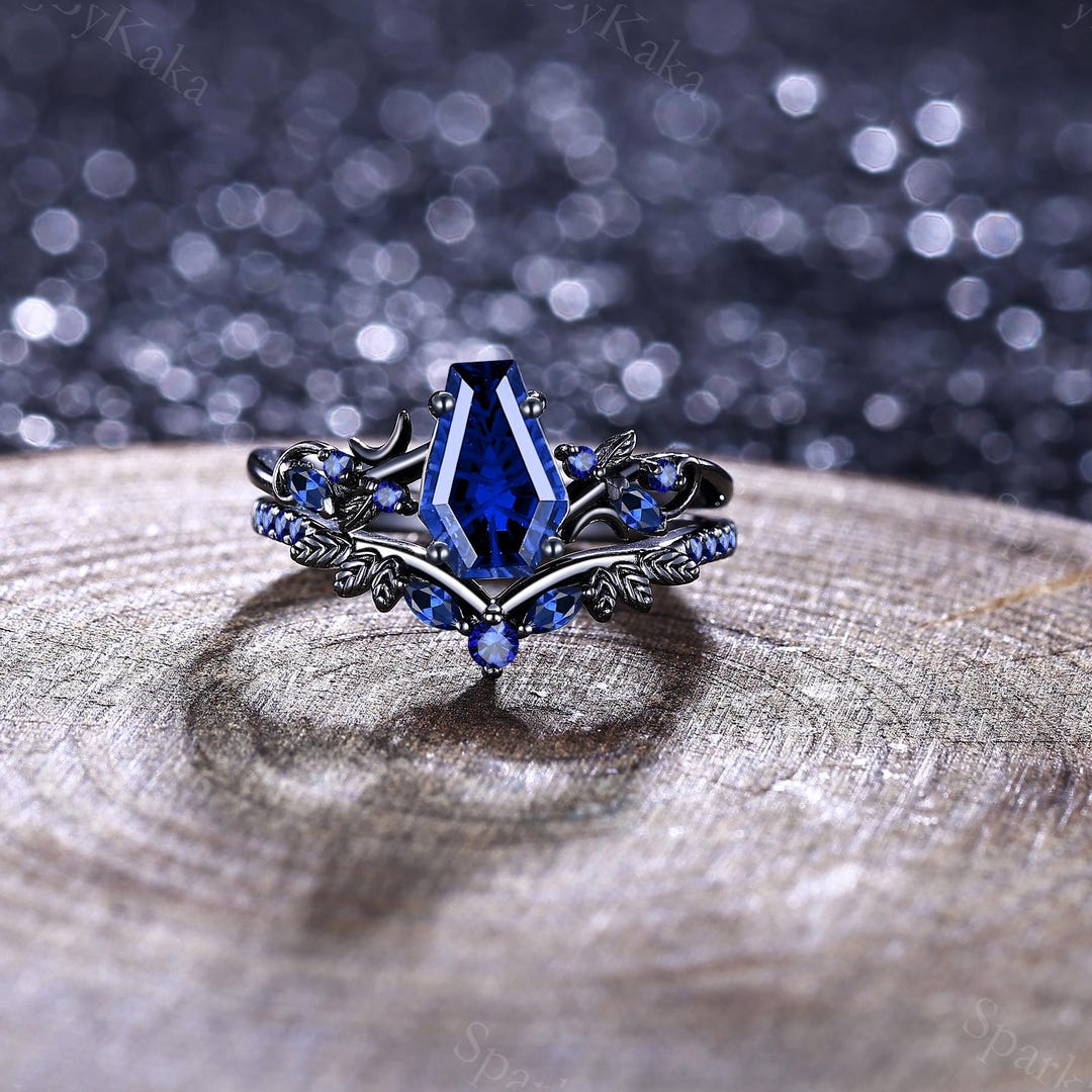 Firework Sapphire Engagement Ring Set Vine Twig Branch Nature Inspired ...