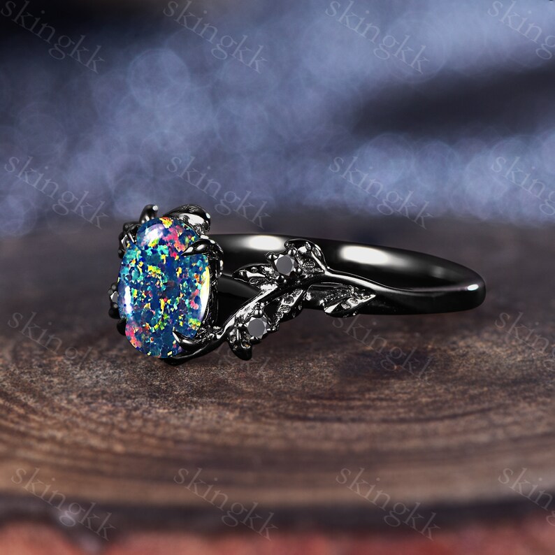 Handmade Black Opal Ring – Oval Fire Opal, October Birthstone - Etsy