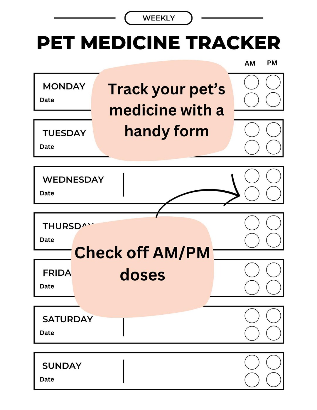 Pet Medication Management Form for Dogs and Cats | Digitial Download - Etsy