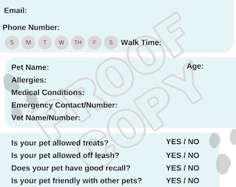 Dog Walking Client Form Dog Walker Information Sheet Client Checklist ...
