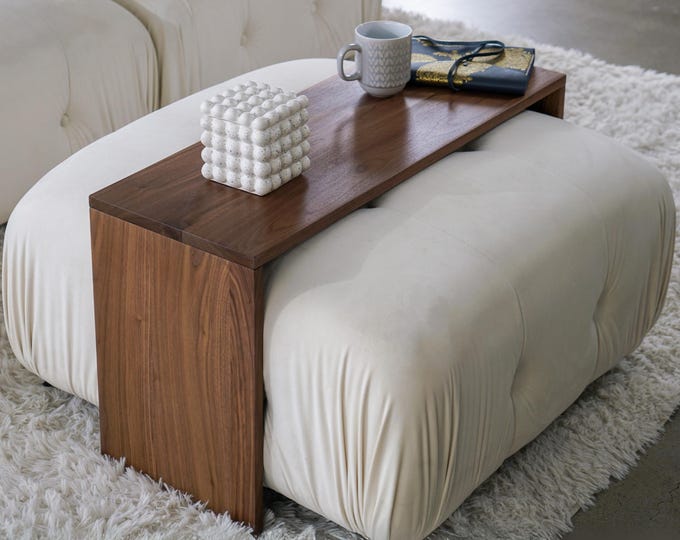 Ottoman Coffee Table on Wheels, Walnut Custom Ottoman Tray, Solid Wood ...