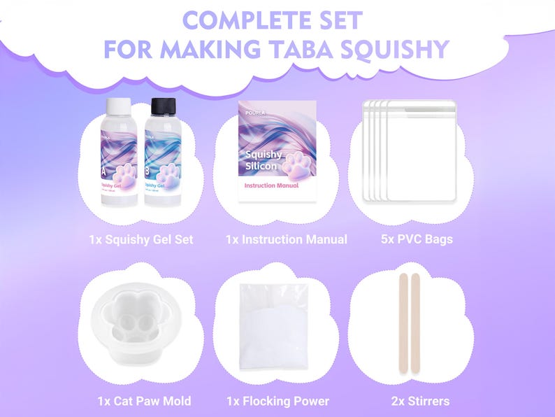 TABA Squishy Making Kit DIY Silicone Set to Make Big Cat Paw Squishies ...