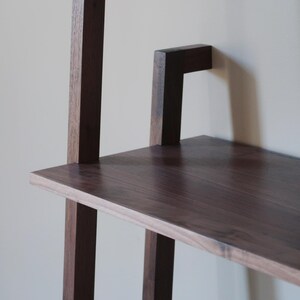 Walnut Ladder Bookshelf Leaning Wall Shelf Modern Display Unit Storage ...