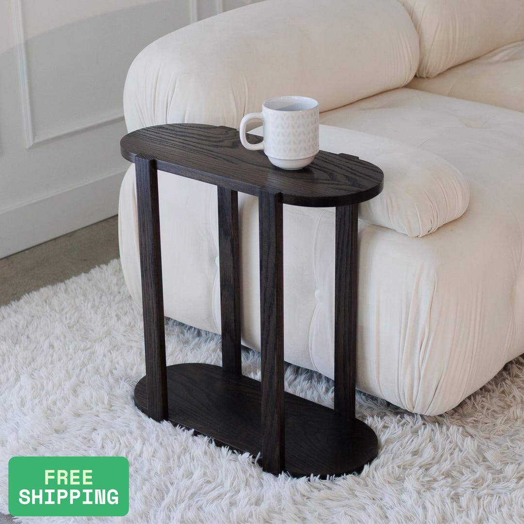 Narrow Wooden Sofa Side Table Large End Table for Small Spaces White ...