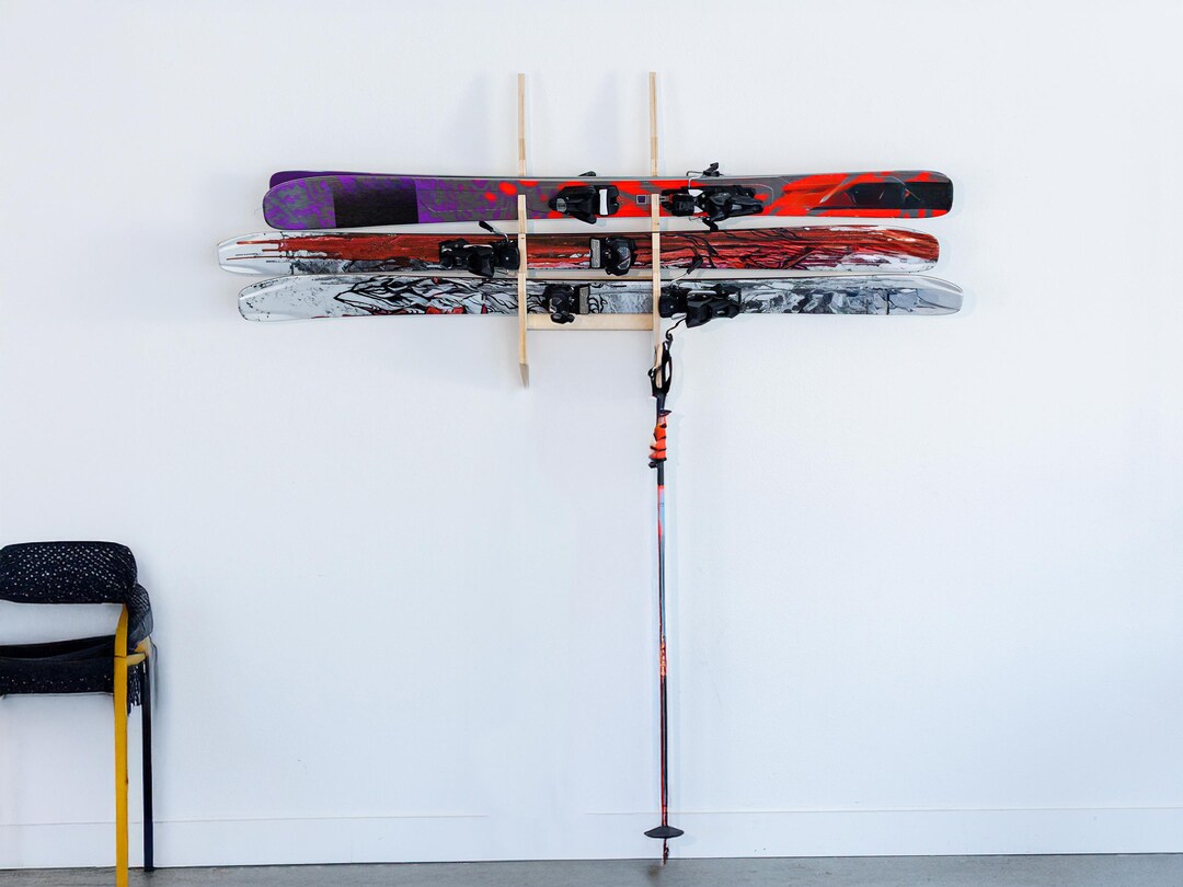 Rustic Ski Rack Storage Solution Custom Engraving Panel Design Wall Ski ...