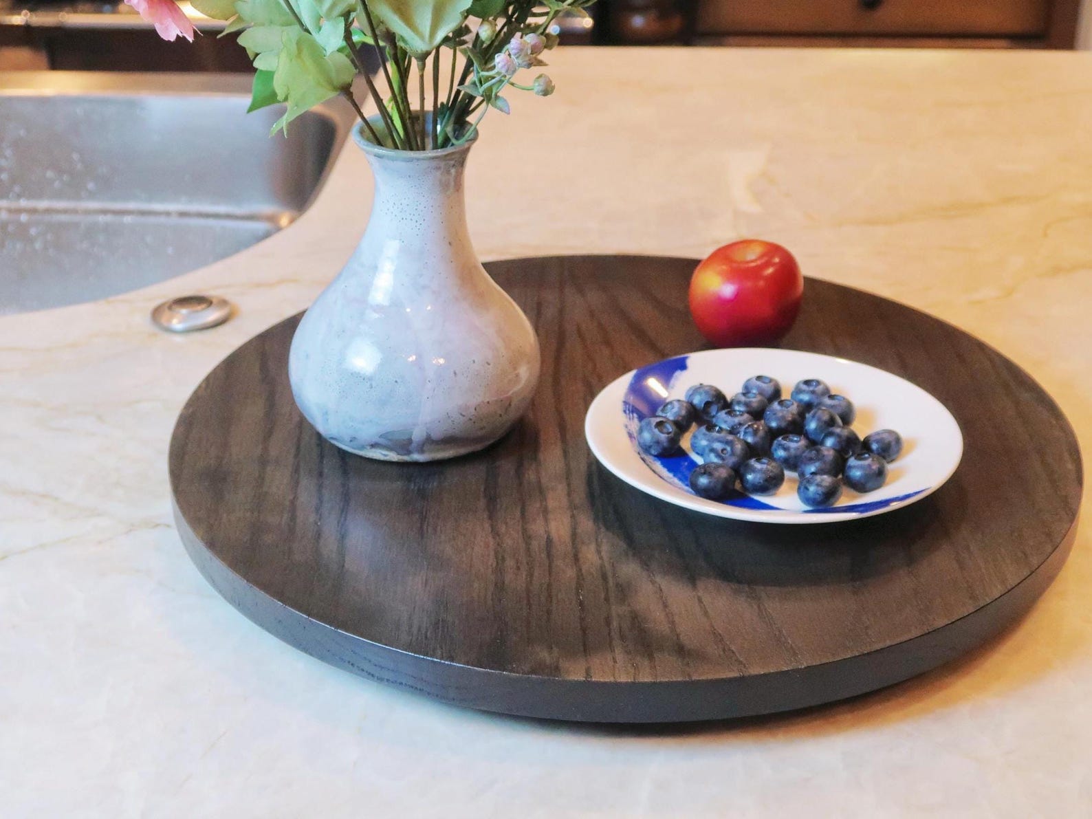 Rustic Lazy Susan Kitchen Turntable Dining Table Food Server Maple Wood ...