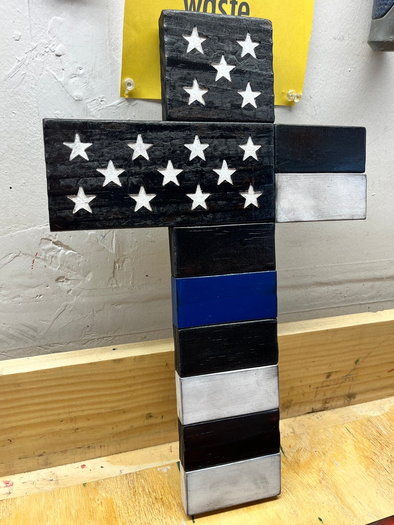 First Responder Themed American Cross (carved Stars) - Etsy