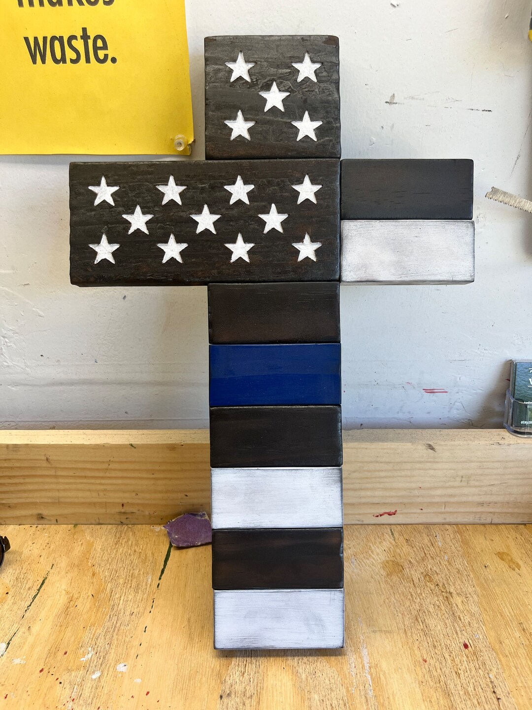 First Responder Themed American Cross (carved Stars) - Etsy