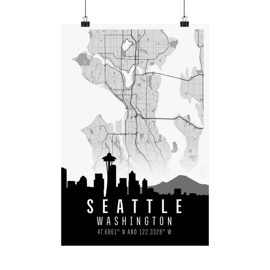Seattle Skyline Map Poster | Matte Vertical Poster - Etsy