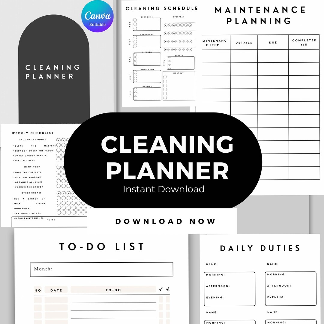 Editable Cleaning Planner, INSTANT DOWNLOAD, Cleaning Schedule ...